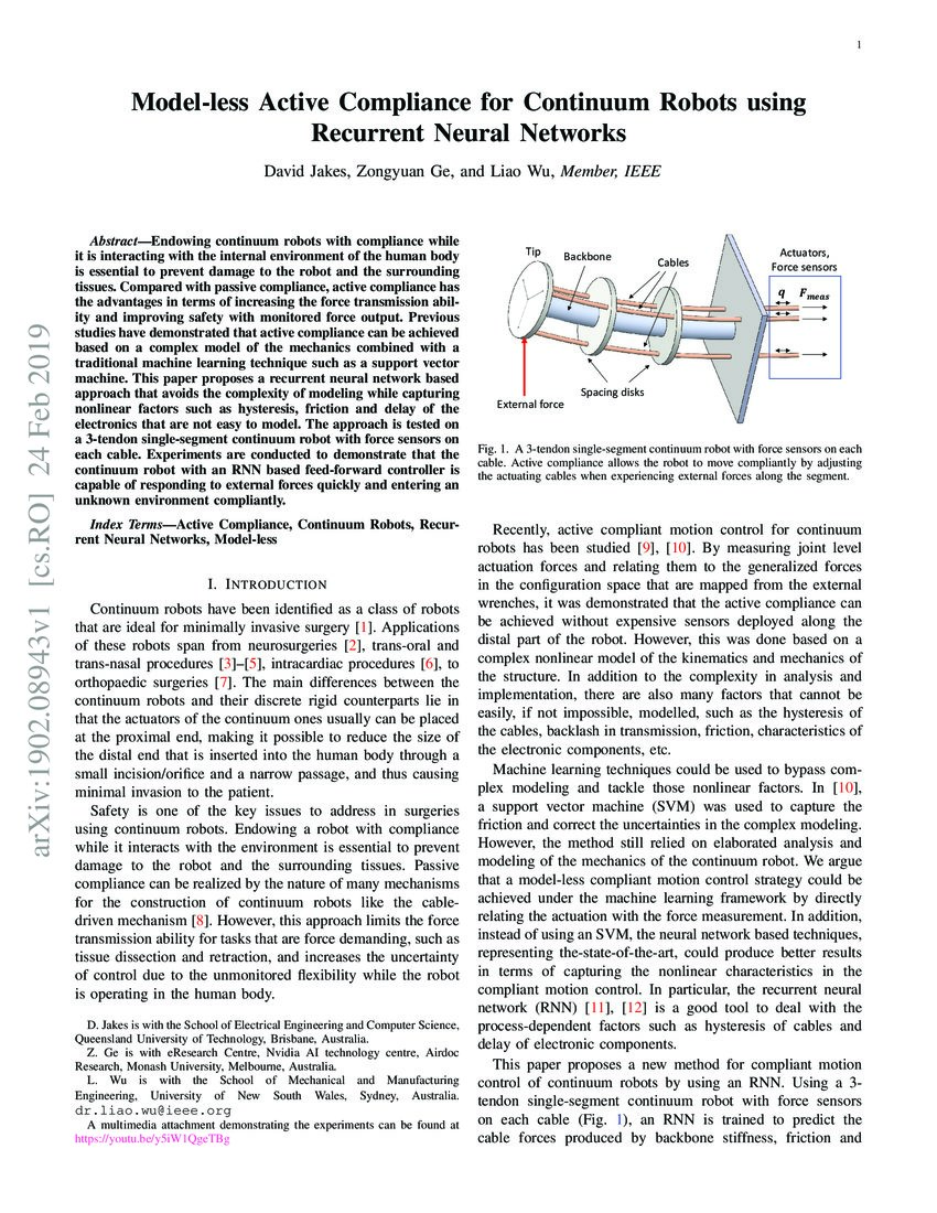 Model Less Active Compliance For Continuum Robots Using Recurrent Neural Networks Deepai