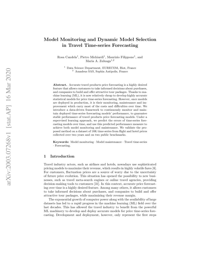 Model Monitoring and Dynamic Model Selection in Travel Time-series Forecasting | DeepAI