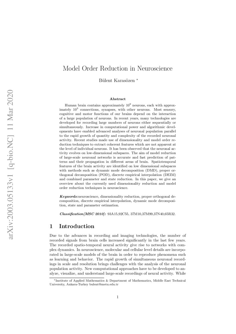 Model Order Reduction in Neuroscience | DeepAI
