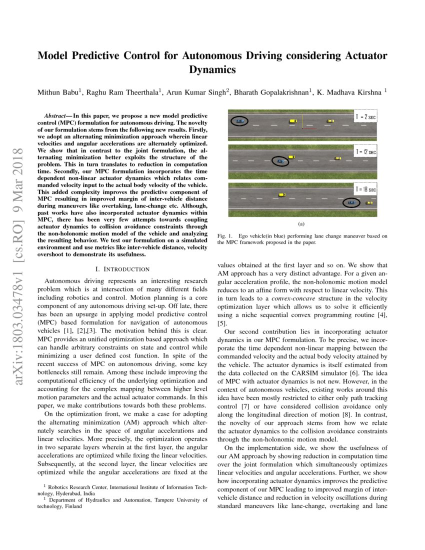 Model Predictive Control For Autonomous Driving Considering Actuator