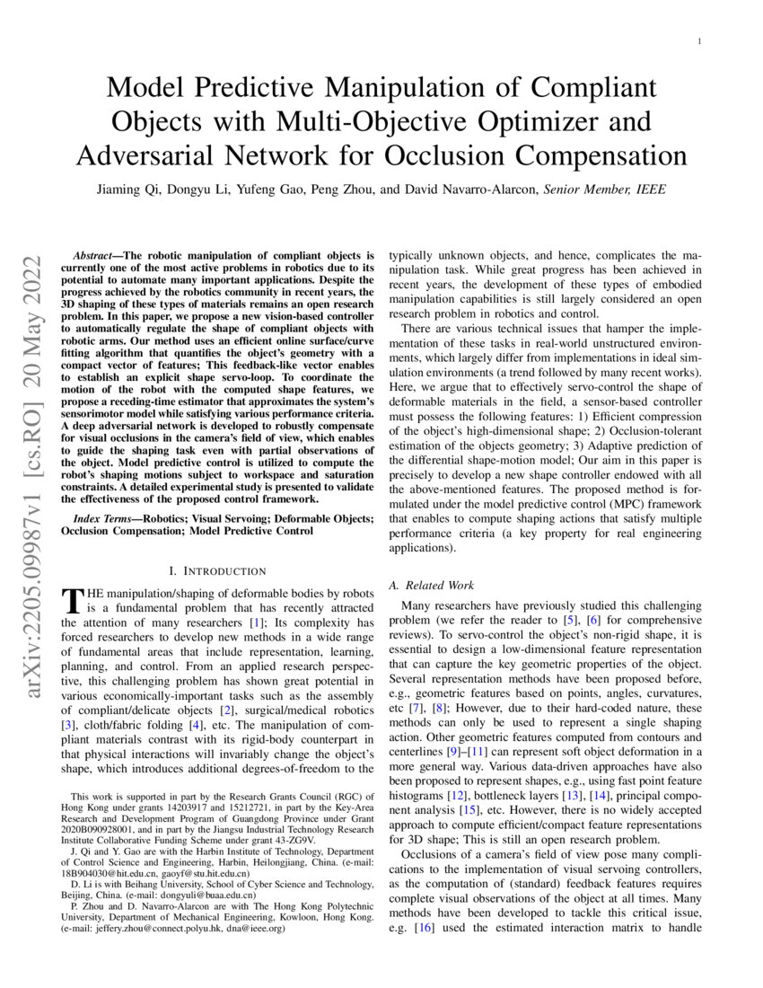 Model Predictive Manipulation of Compliant Objects with Multi-Objective Optimizer and ...