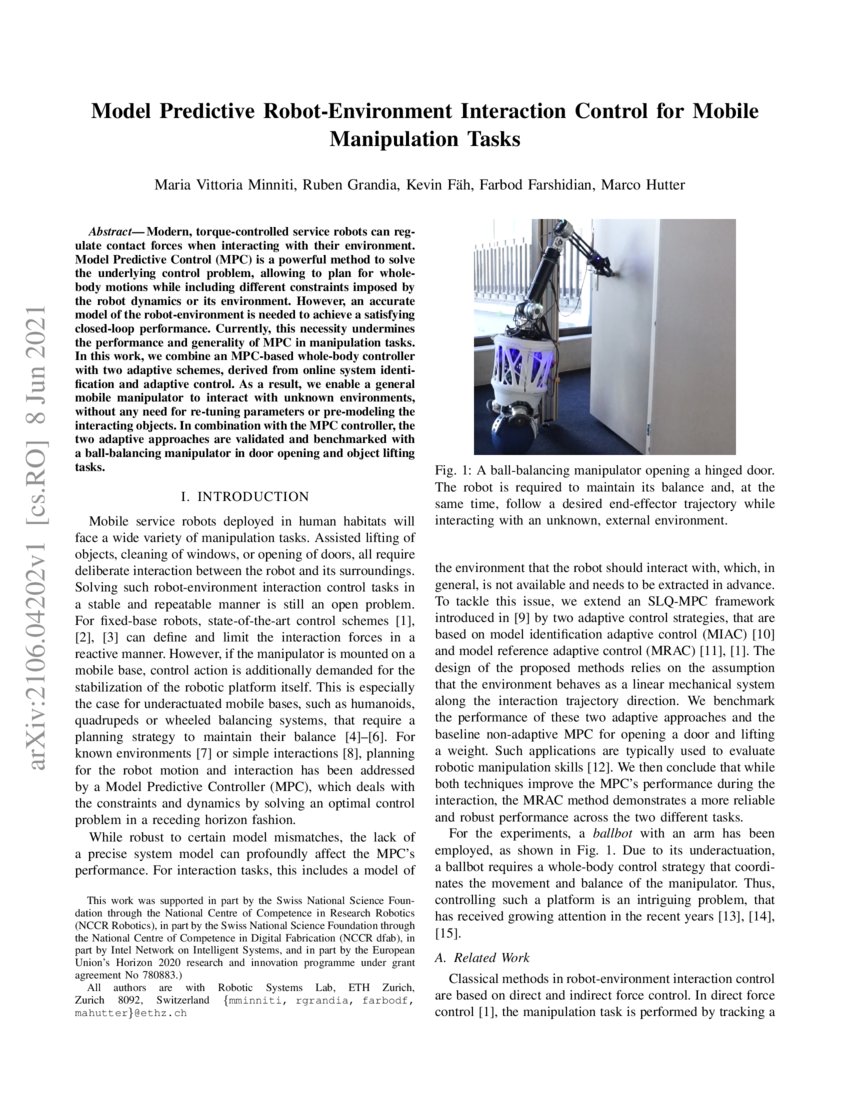 Model Predictive Robot Environment Interaction Control For Mobile