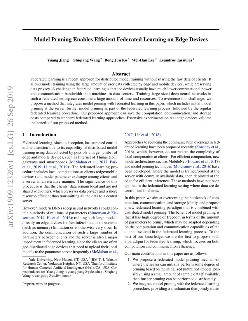 Model Pruning Enables Efficient Federated Learning on Edge Devices | DeepAI Model Pruning Enables Efficient Federated Learning on Edge Devices | DeepAI