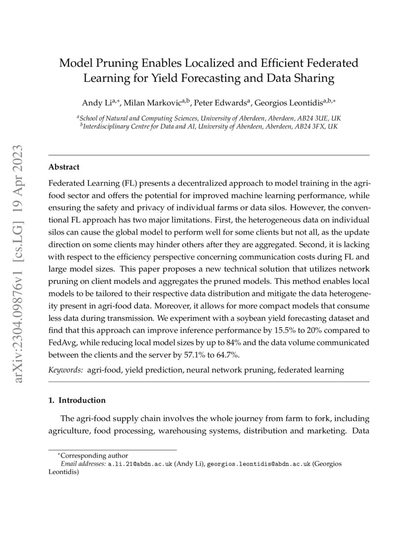 Model Pruning Enables Localized And Efficient Federated Learning For Yield Forecasting And Data 7362