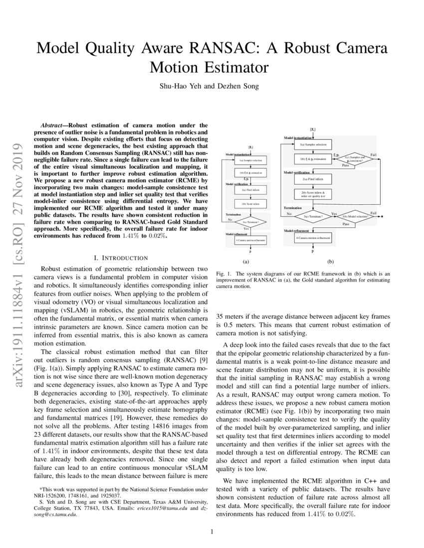 Model Quality Aware RANSAC: A Robust Camera Motion Estimator | DeepAI