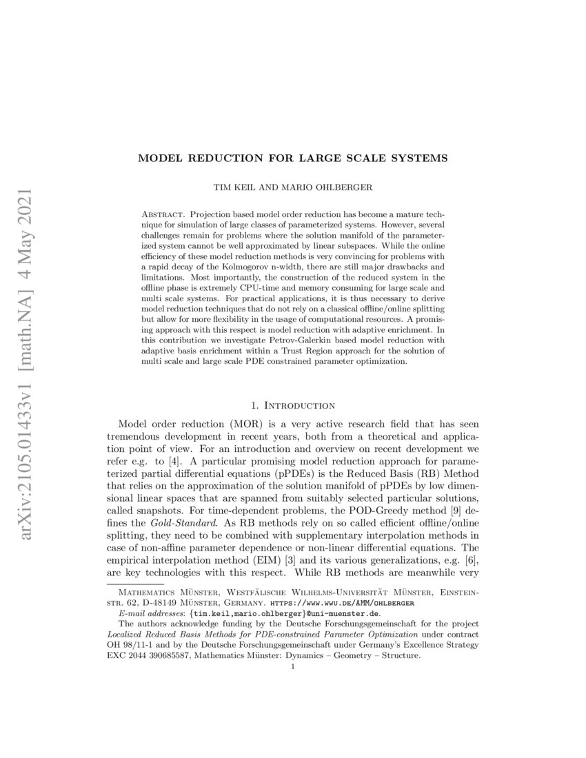 Model Reduction For Large Scale Systems Deepai