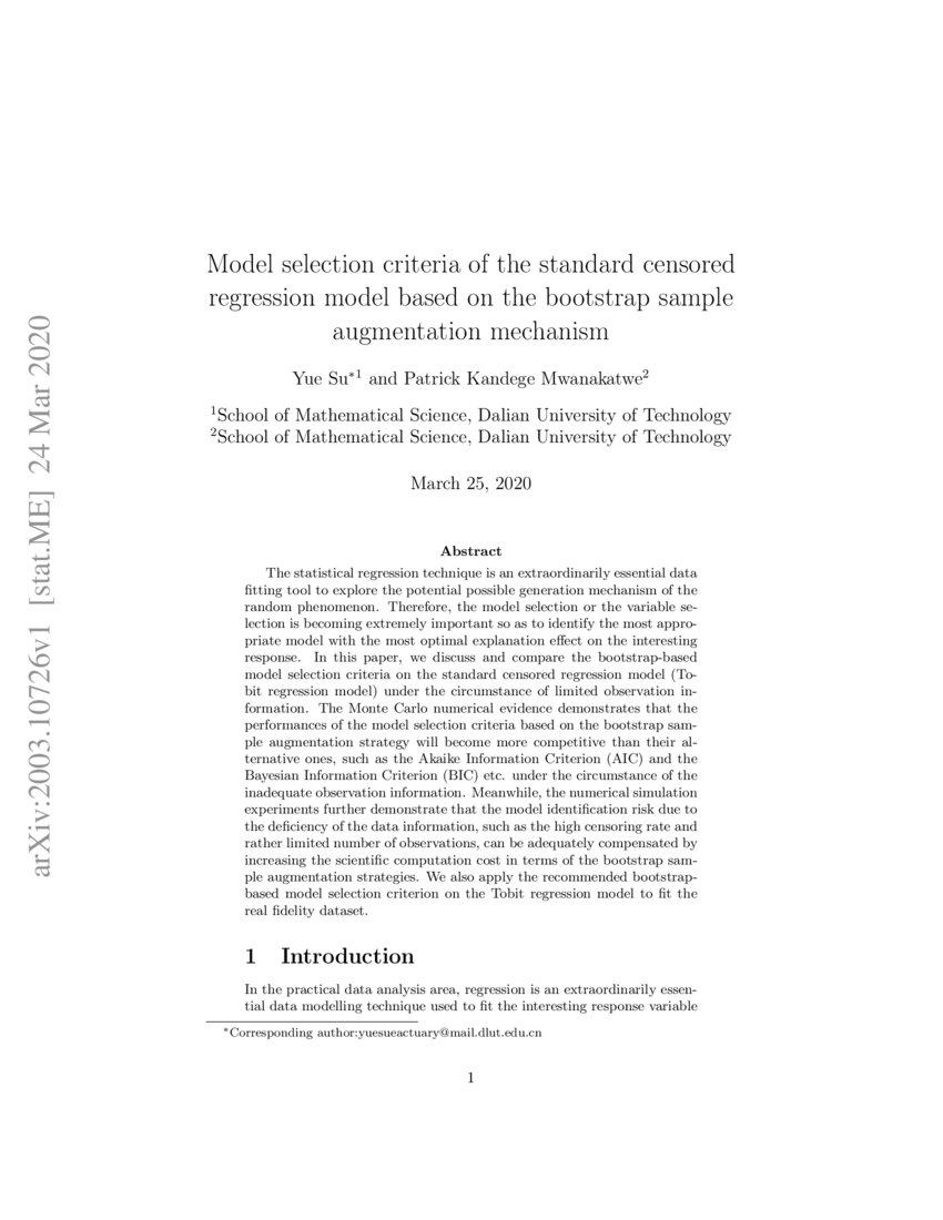 Model Selection Criteria Of The Standard Censored Regression Model Based On The Bootstrap Sample
