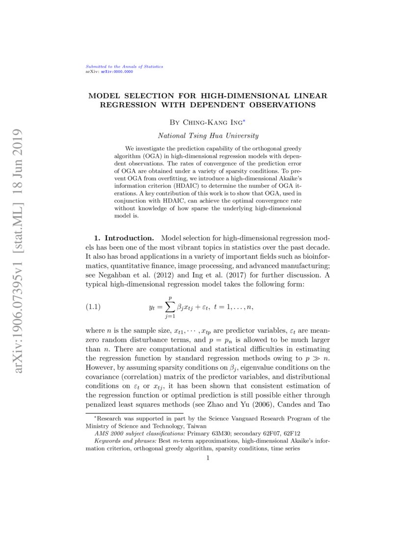 Model Selection For High Dimensional Linear Regression With Dependent Observations Deepai