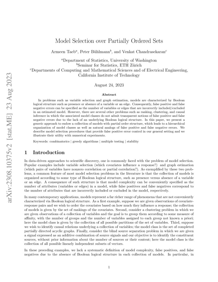 Model Selection Over Partially Ordered Sets Deepai