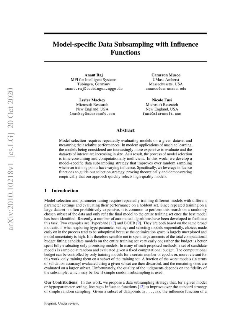 Model Specific Data Subsampling With Influence Functions Deepai 9387