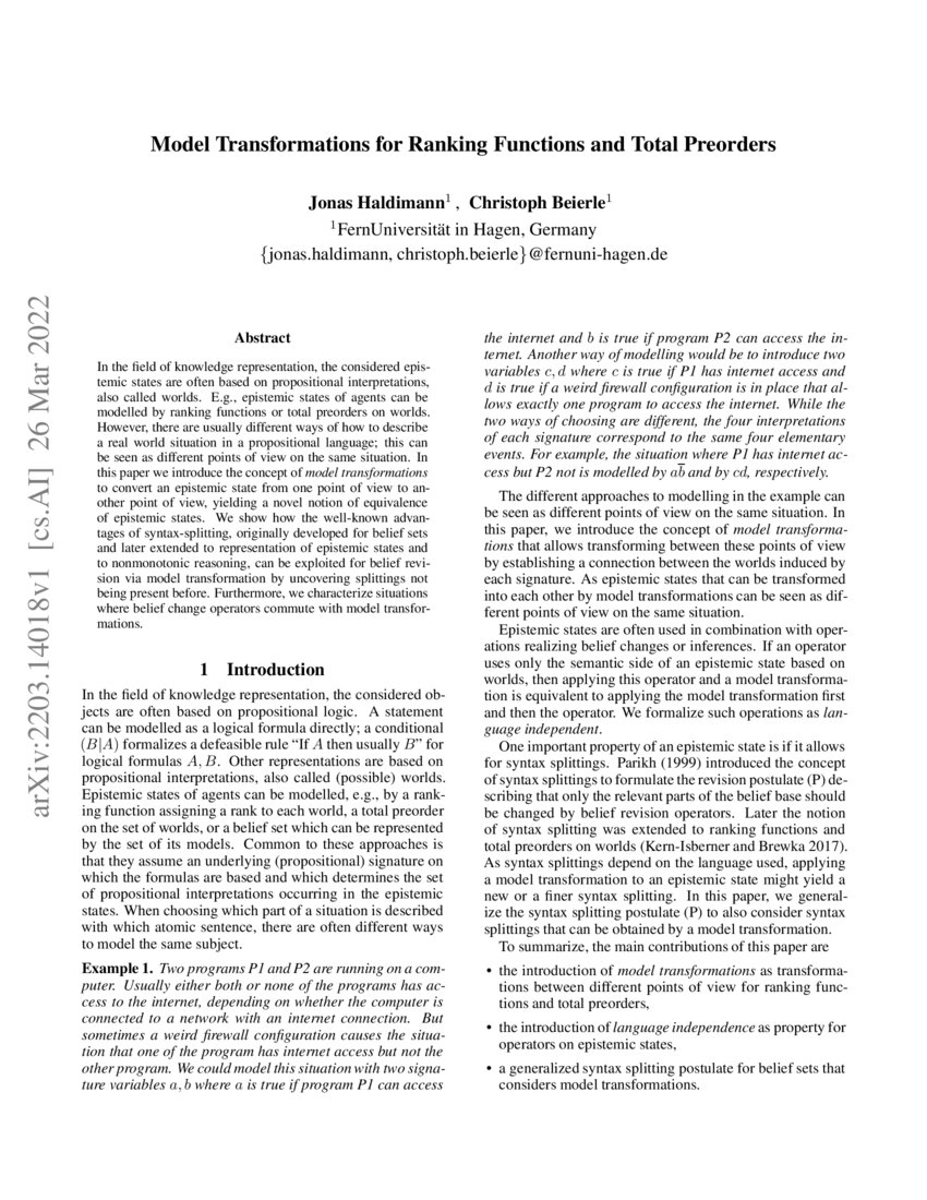 Model Transformations for Ranking Functions and Total Preorders | DeepAI