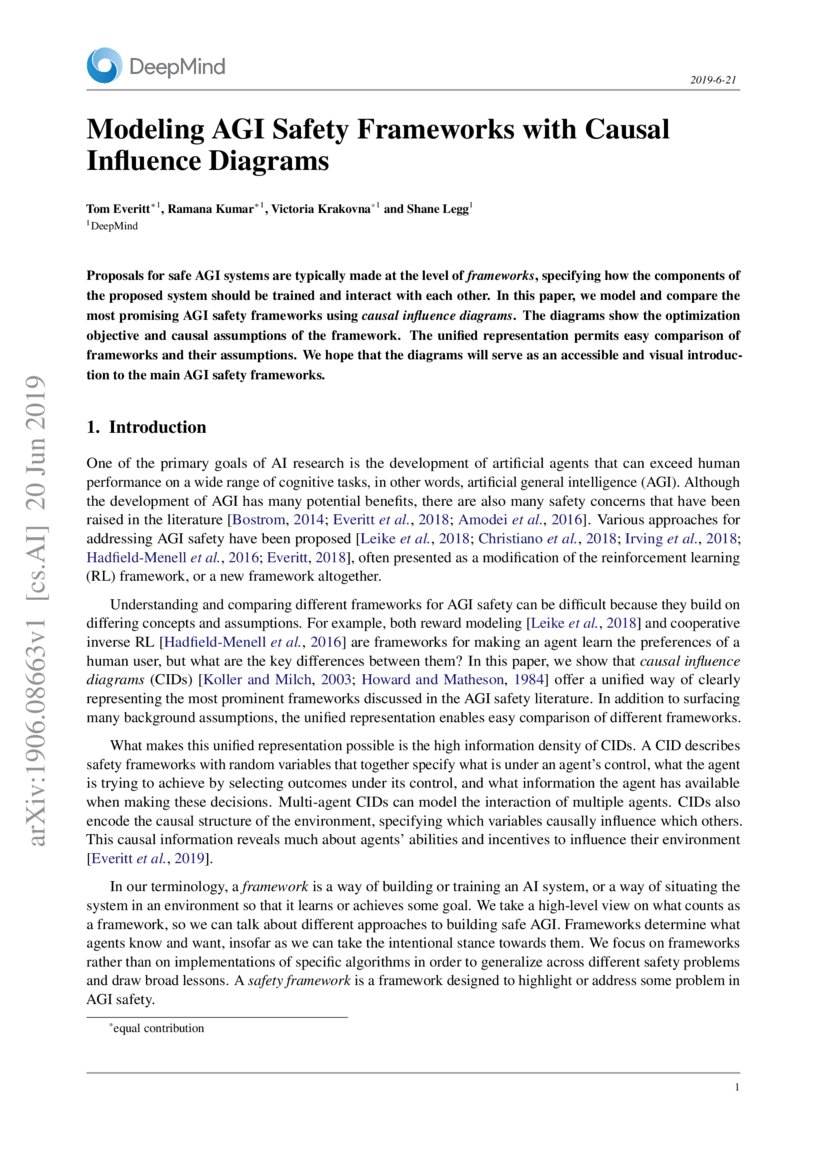 Modeling AGI Safety Frameworks with Causal Influence Diagrams | DeepAI