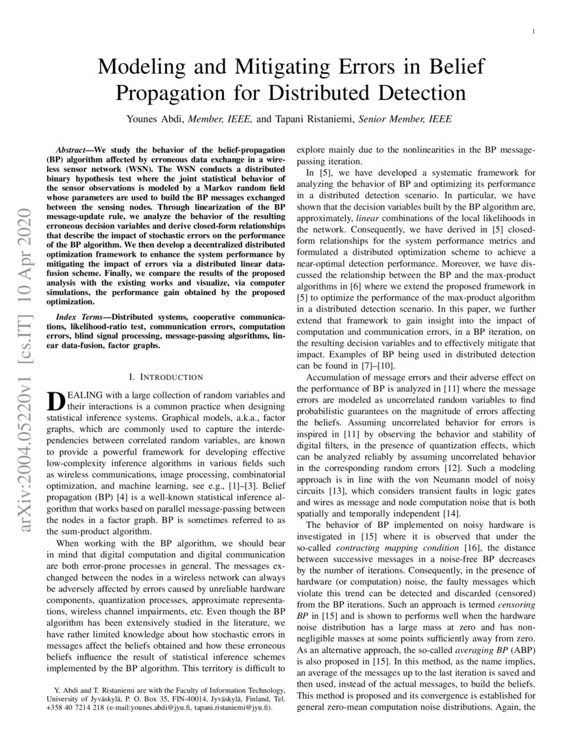 Modeling And Mitigating Errors In Belief Propagation For Distributed Detection Deepai 