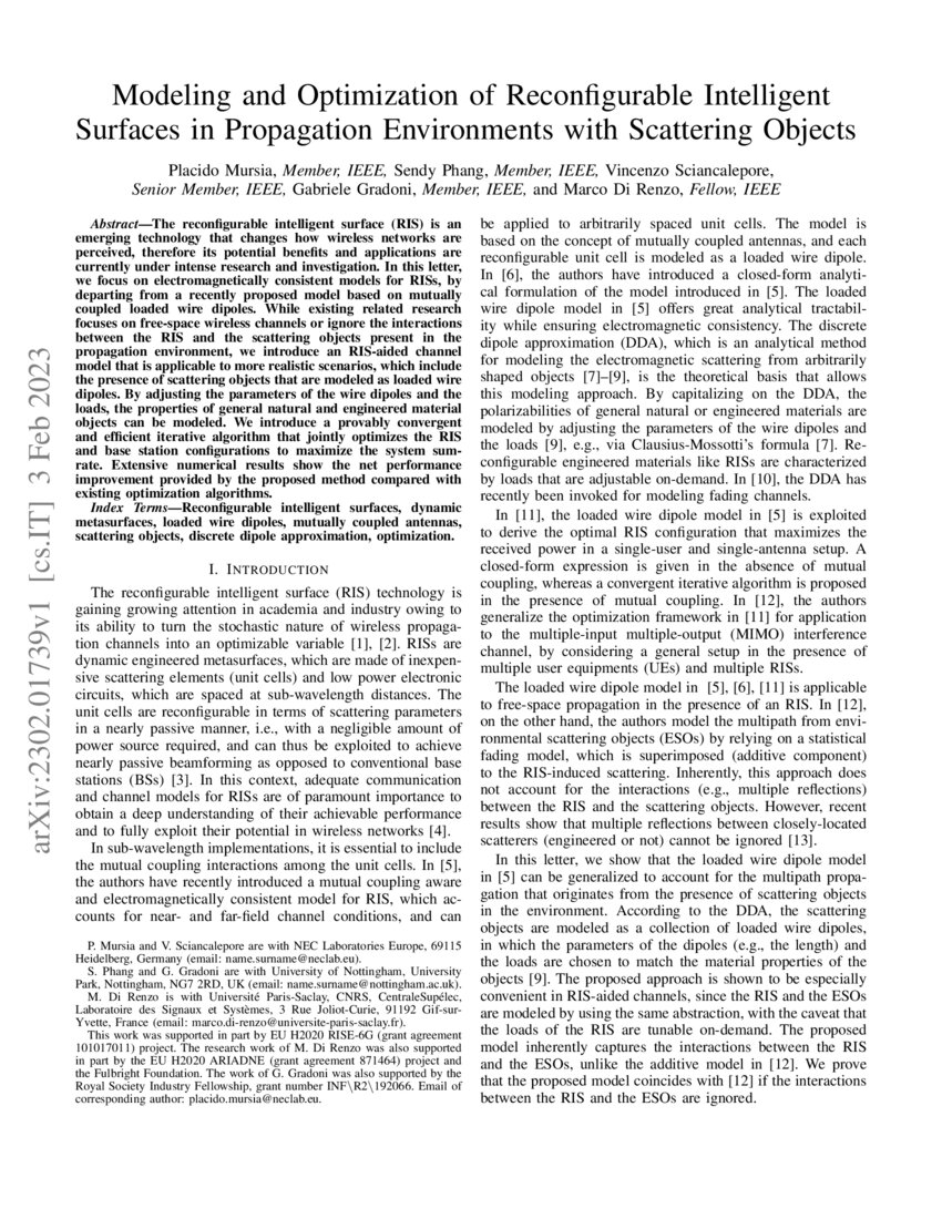 Modeling And Optimization Of Reconfigurable Intelligent Surfaces In Propagation Environments