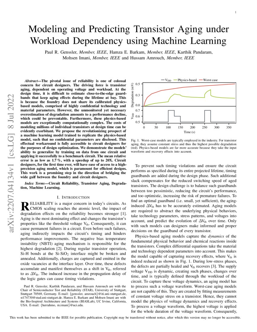 Modeling and Predicting Transistor Aging under Workload Dependency using Machine Learning | DeepAI