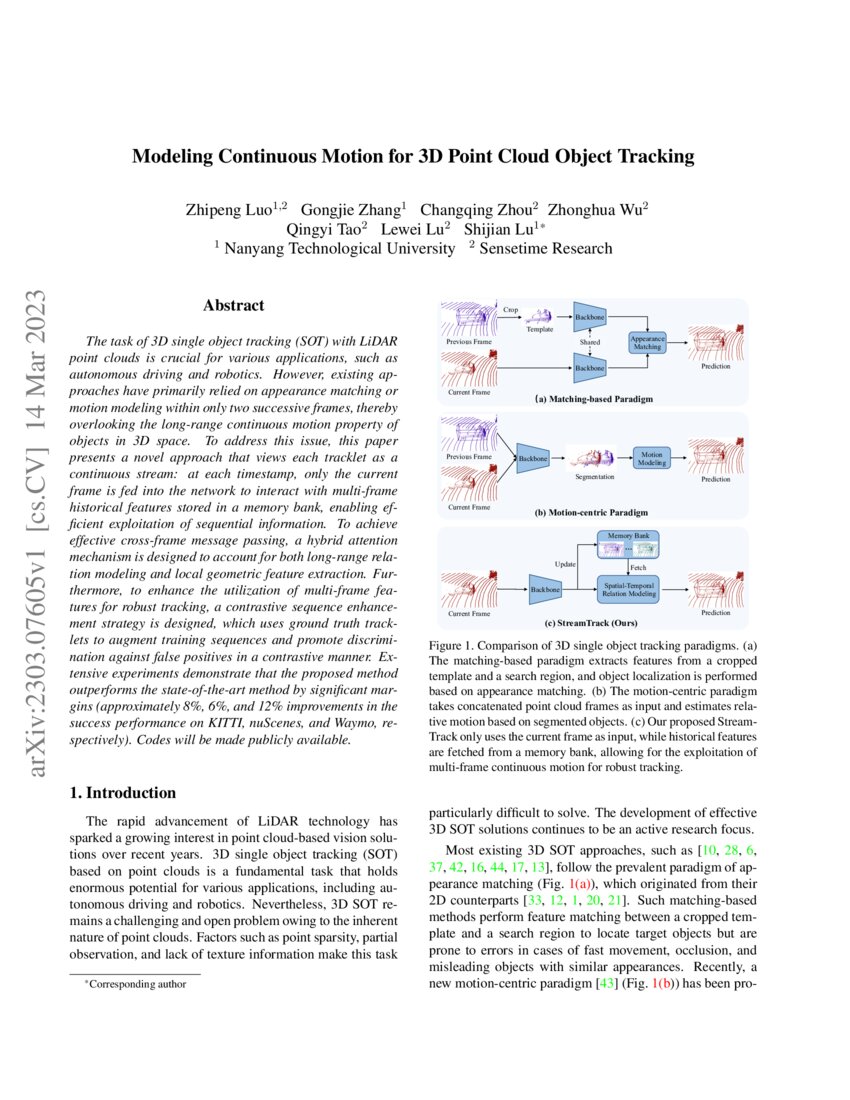 Modeling Continuous Motion For 3d Point Cloud Object Tracking Deepai