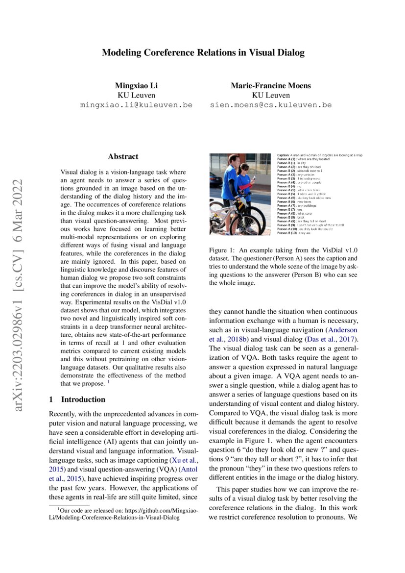 Modeling Coreference Relations in Visual Dialog | DeepAI