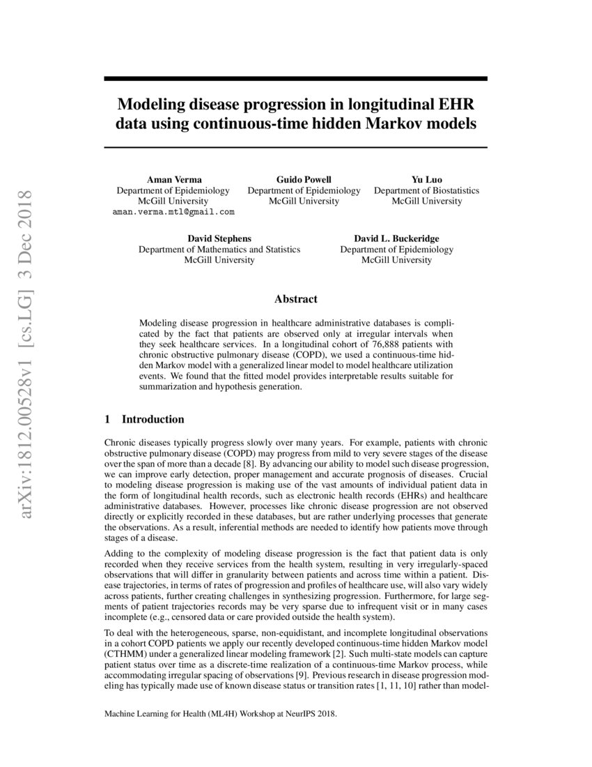 Modeling disease progression in longitudinal EHR data using continuous-time hidden Markov models ...