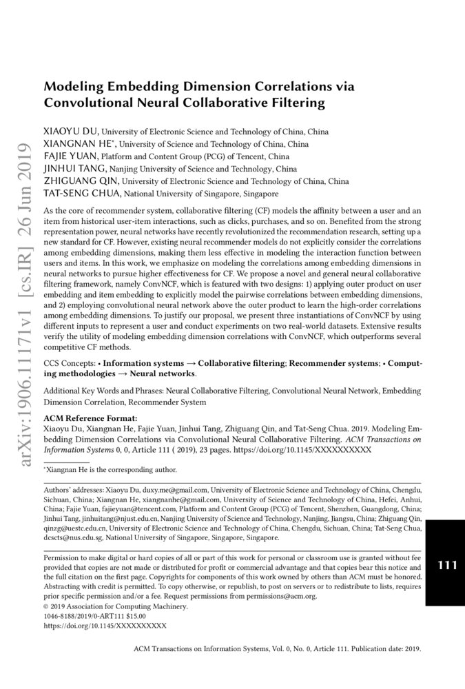 Modeling Embedding Dimension Correlations Via Convolutional Neural Collaborative Filtering Deepai 