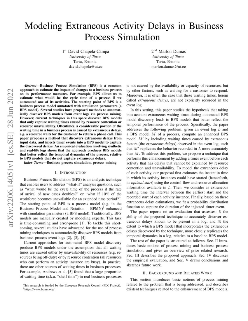 Modeling Extraneous Activity Delays in Business Process Simulation | DeepAI