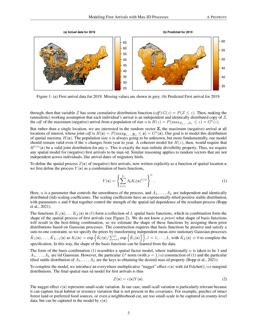 Modeling First Arrival Of Migratory Birds Using A Hierarchical Max Infinitely Divisible Process