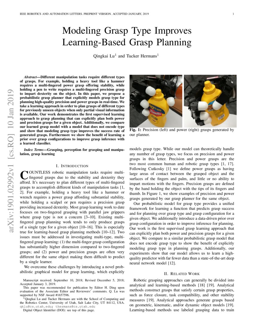 Modeling Grasp Type Improves Learning-Based Grasp Planning | DeepAI