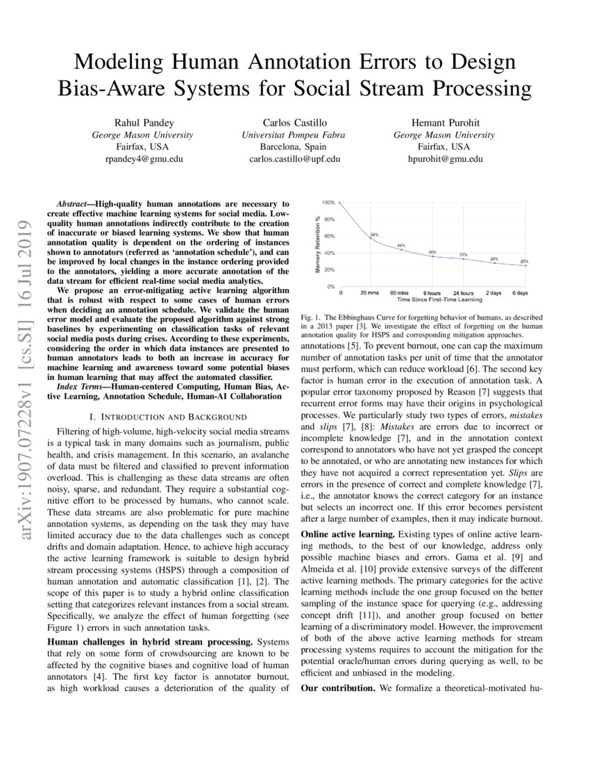 Modeling Human Annotation Errors to Design Bias-Aware Systems for Social Stream Processing | DeepAI