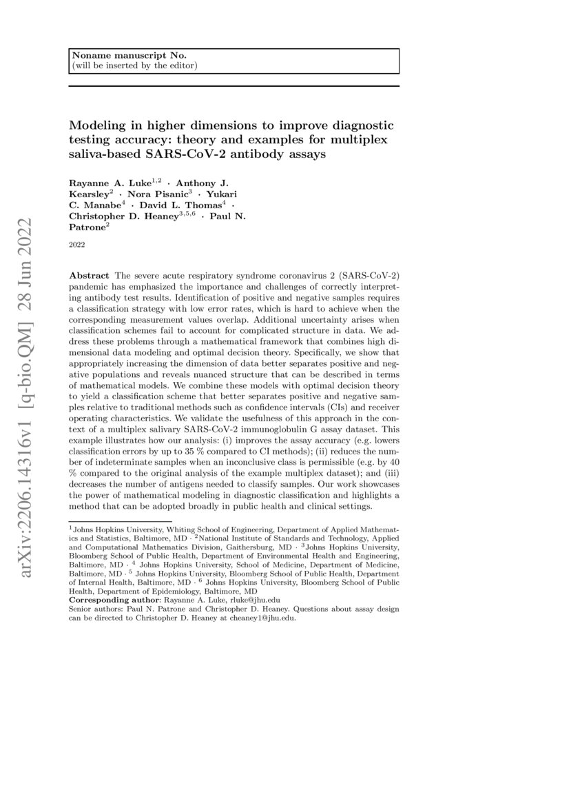 Modeling in higher dimensions to improve diagnostic testing accuracy ...