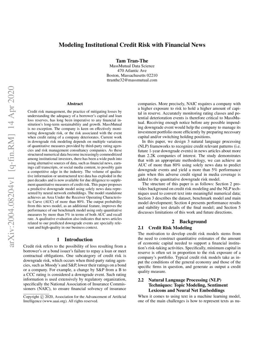 Modeling Institutional Credit Risk with Financial News | DeepAI