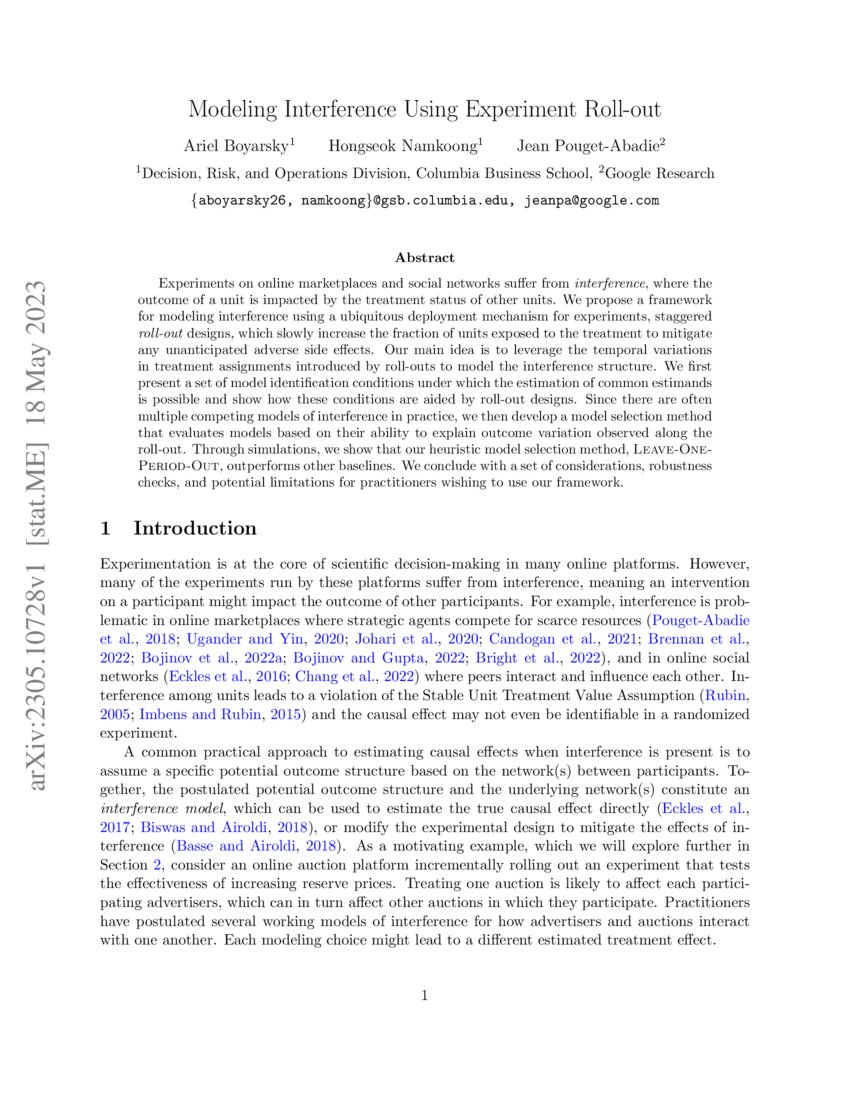 Modeling Interference Using Experiment Roll Out Deepai