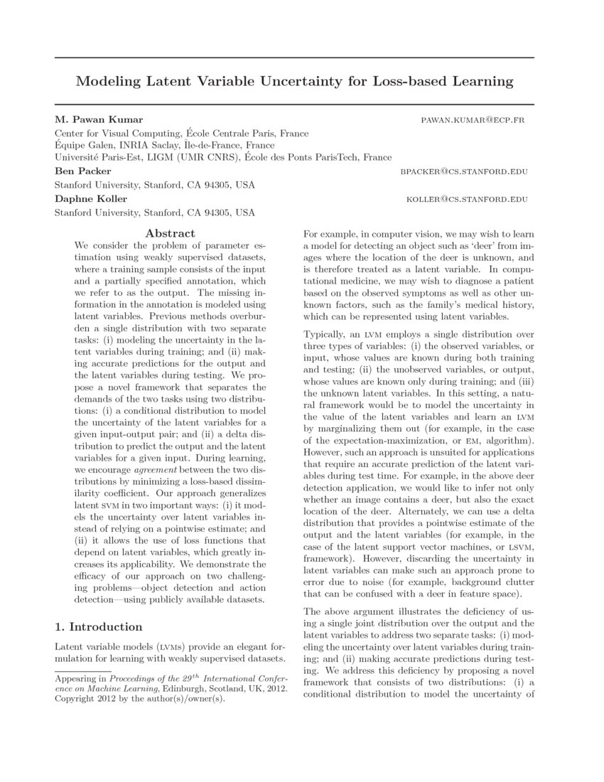 Modeling Latent Variable Uncertainty for Loss-based Learning | DeepAI