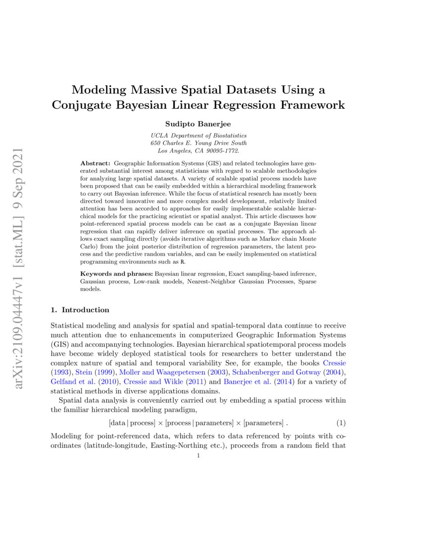 Modeling Massive Spatial Datasets Using A Conjugate Bayesian Linear Regression Framework Deepai 9249