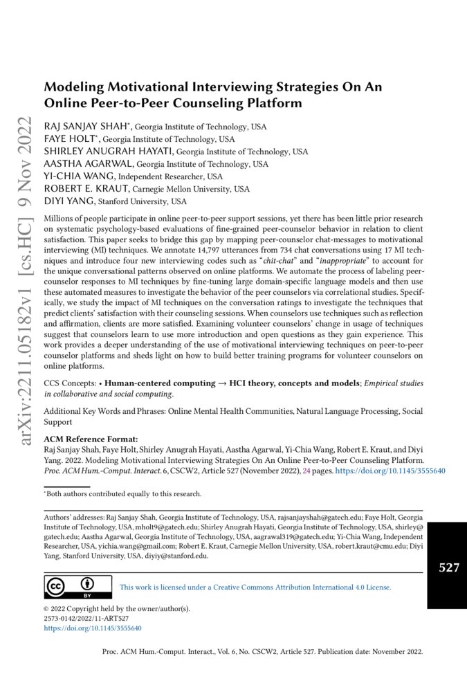Modeling Motivational Interviewing Strategies On An Online Peer-to-Peer ...