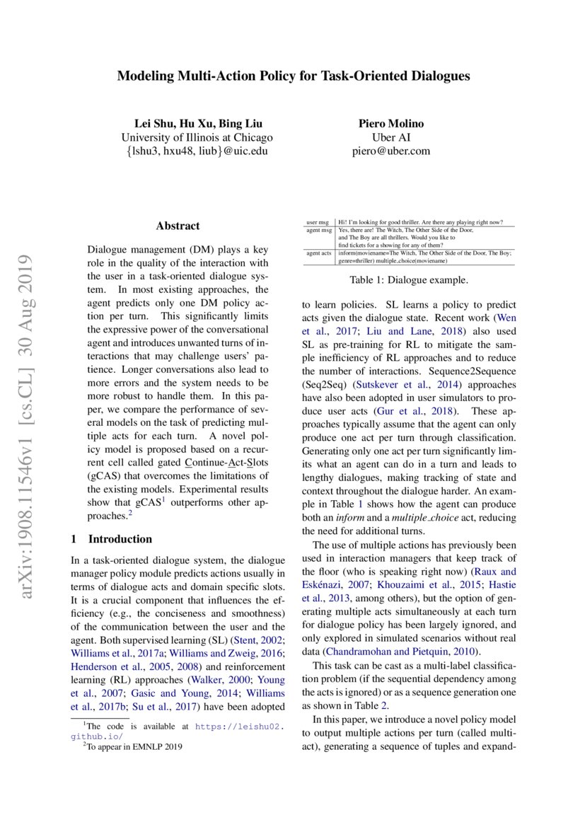 Modeling Multi Action Policy For Task Oriented Dialogues Deepai