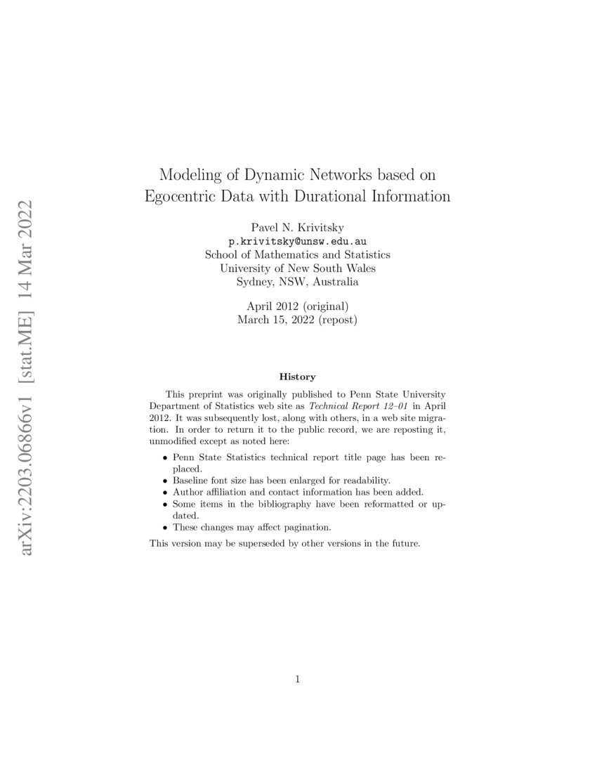 Modeling of Dynamic Networks based on Egocentric Data with Durational Information | DeepAI