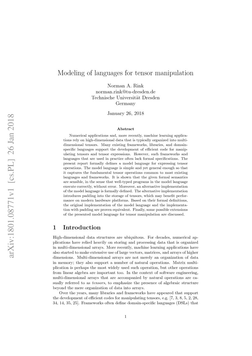 Modeling of languages for tensor manipulation | DeepAI