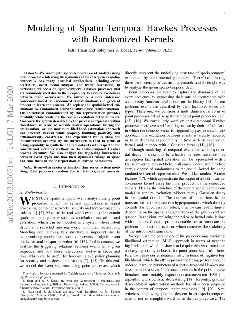 Modeling of Spatio-Temporal Hawkes Processes with Randomized Kernels | DeepAI
