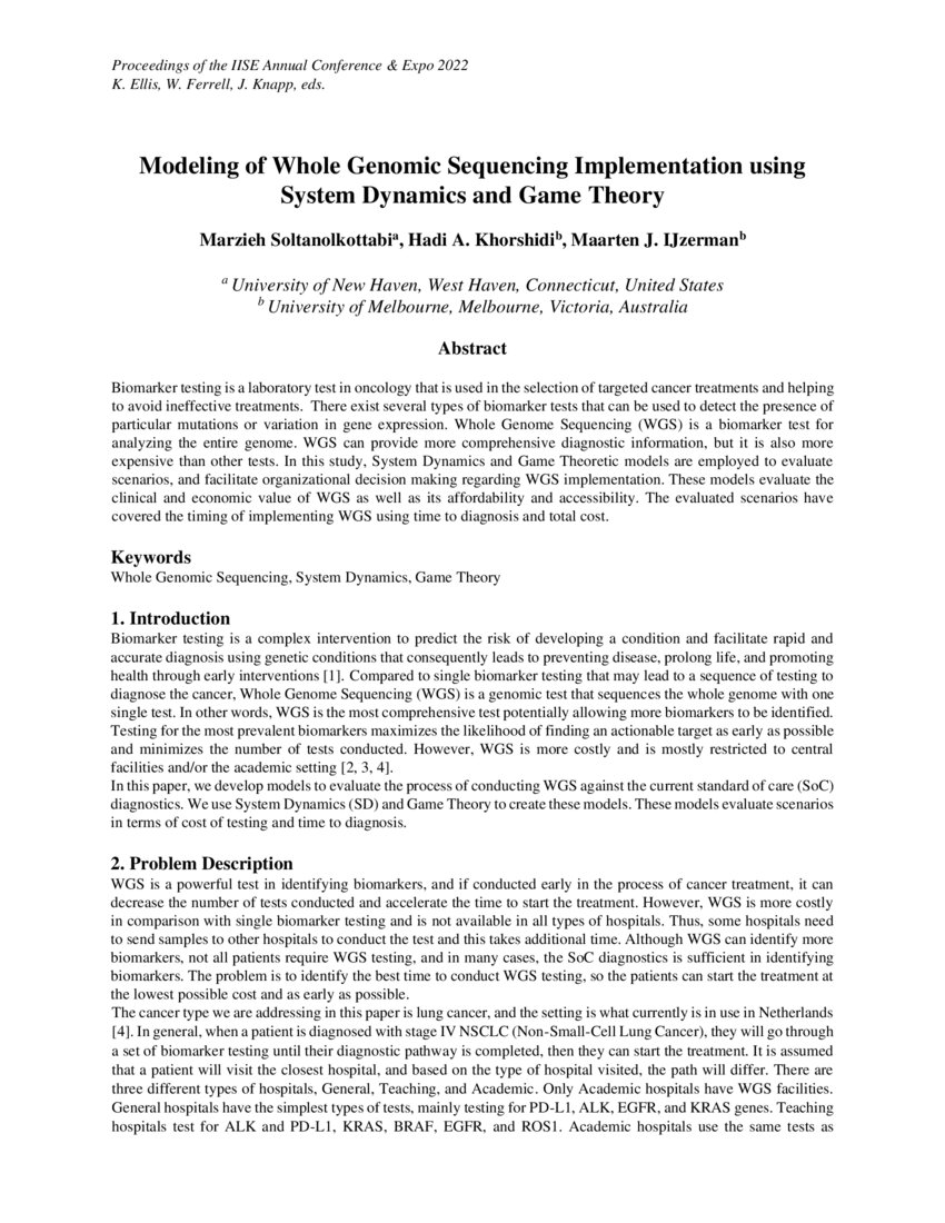 Modeling of Whole Genomic Sequencing Implementation using System Dynamics and Game Theory | DeepAI
