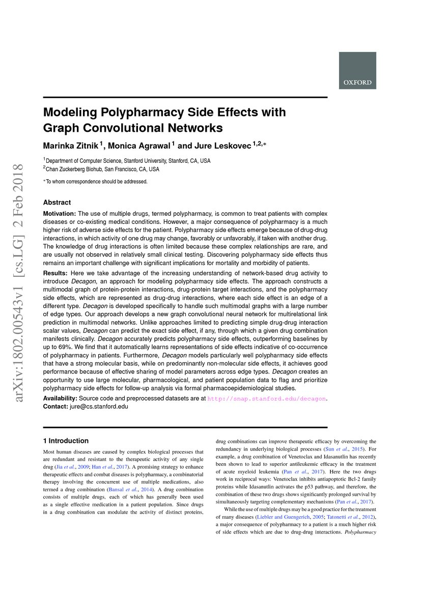 Modeling polypharmacy side effects with graph convolutional networks | DeepAI