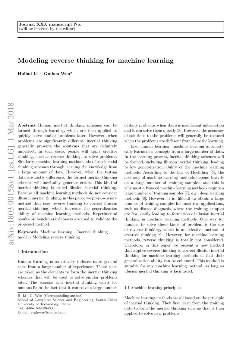 Modeling reverse thinking for machine learning | DeepAI