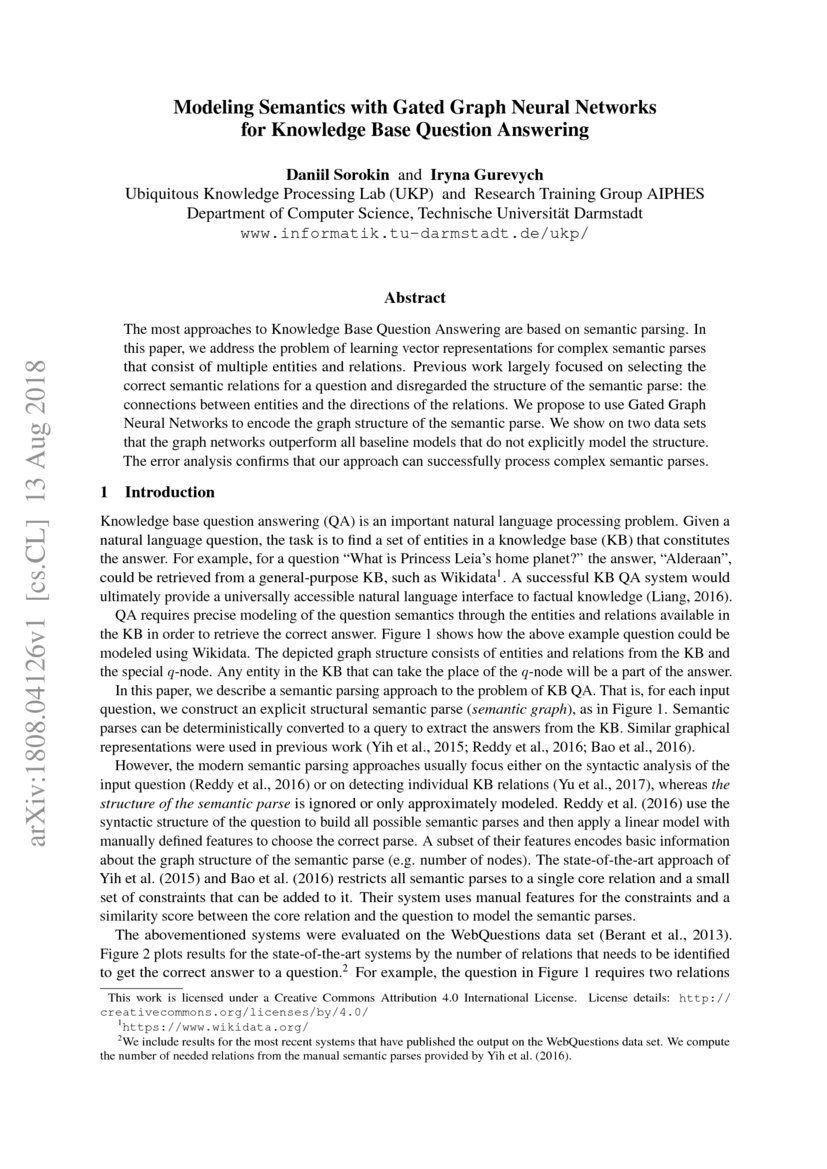Modeling Semantics With Gated Graph Neural Networks For Knowledge Base