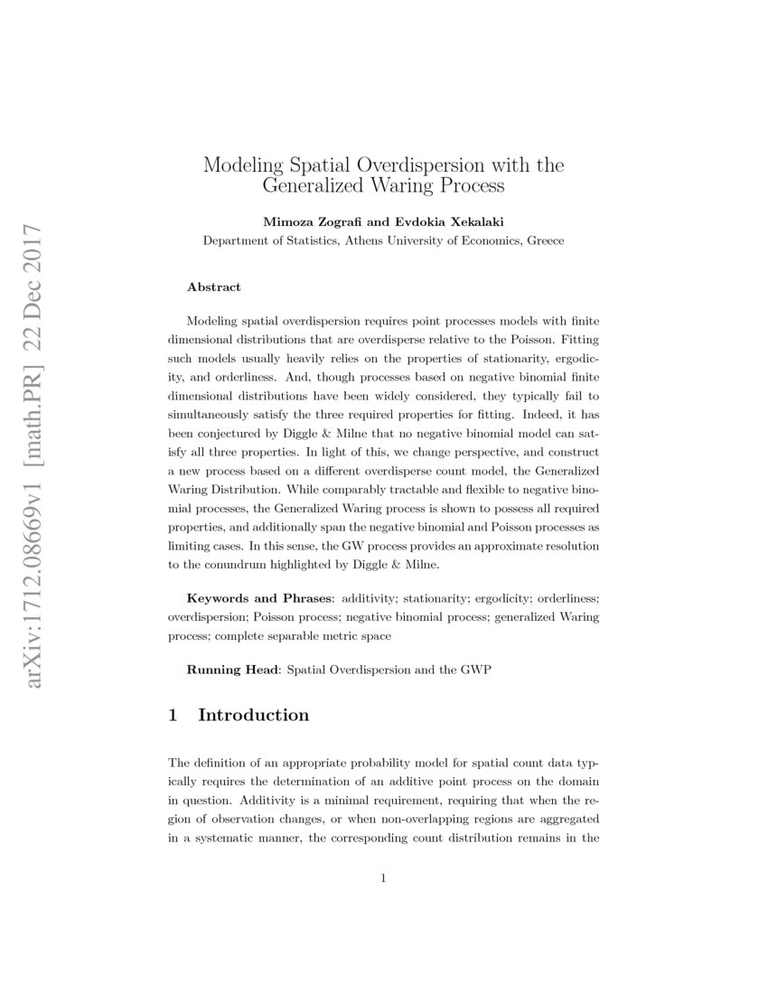 Modeling Spatial Overdispersion with the Generalized Waring Process | DeepAI