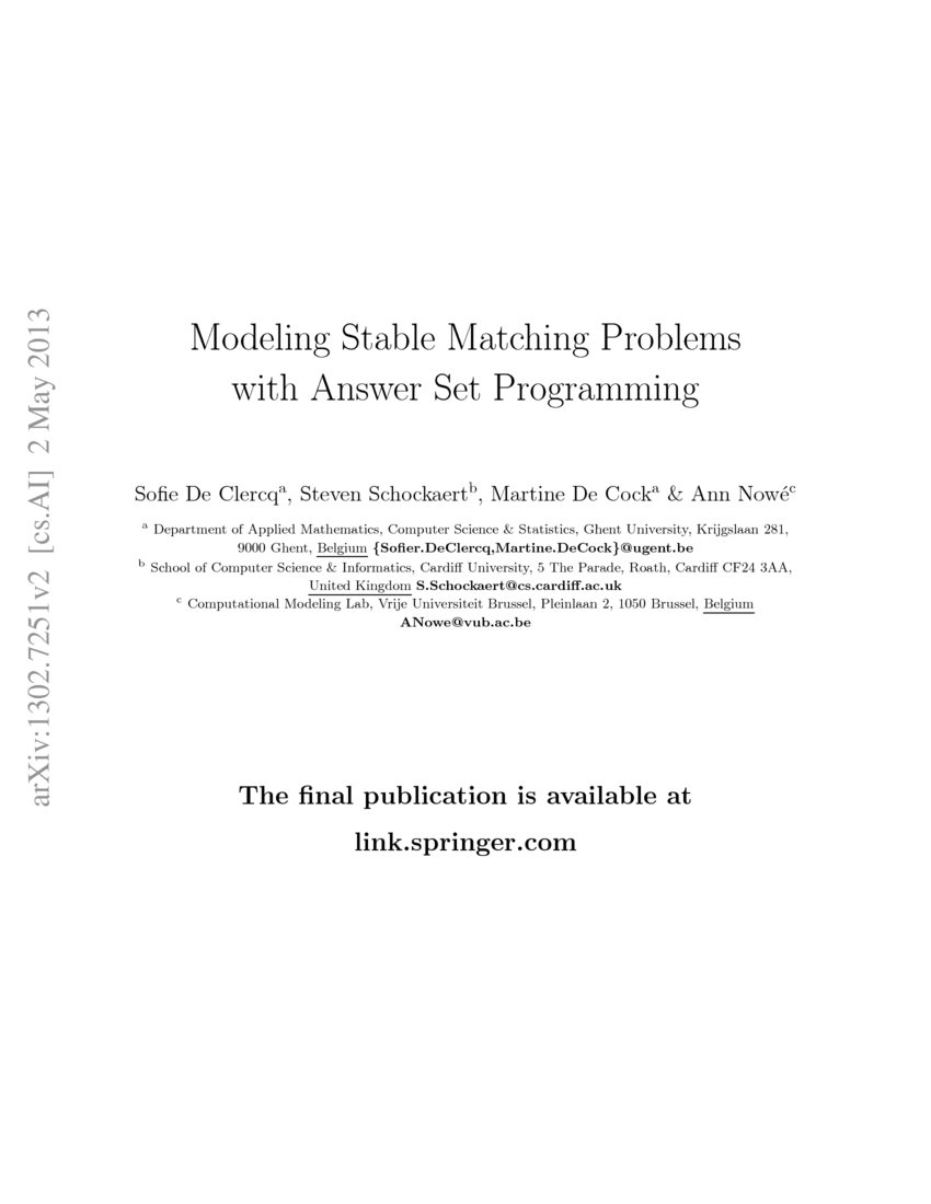 Modeling Stable Matching Problems with Answer Set Programming | DeepAI