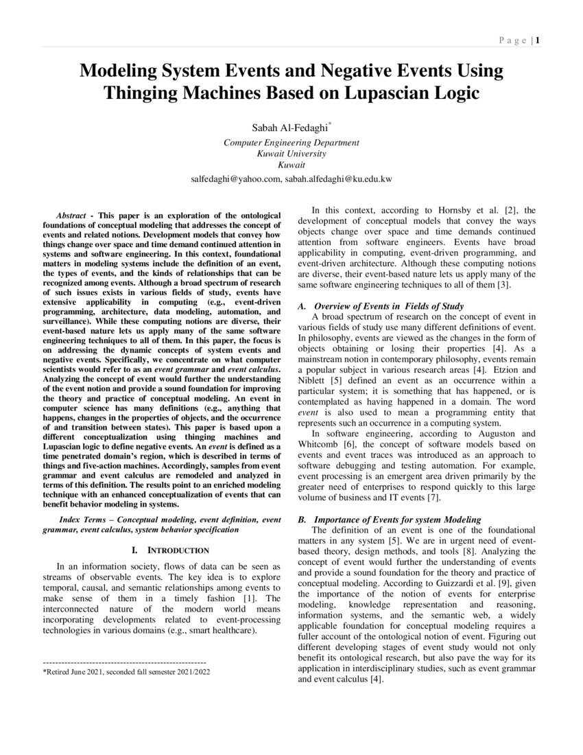 Modeling System Events and Negative Events Using Thinging Machines Based on Lupascian Logic | DeepAI