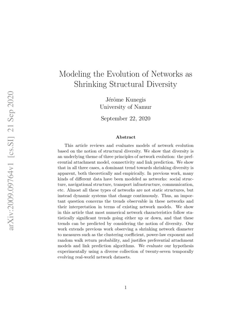 Modeling the Evolution of Networks as Shrinking Structural Diversity | DeepAI