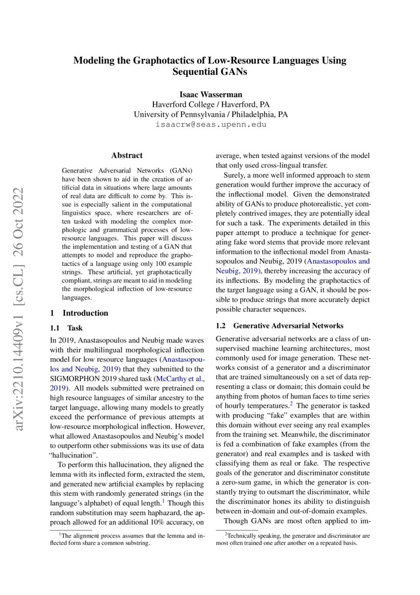 Modeling the Graphotactics of Low-Resource Languages Using Sequential GANs | DeepAI
