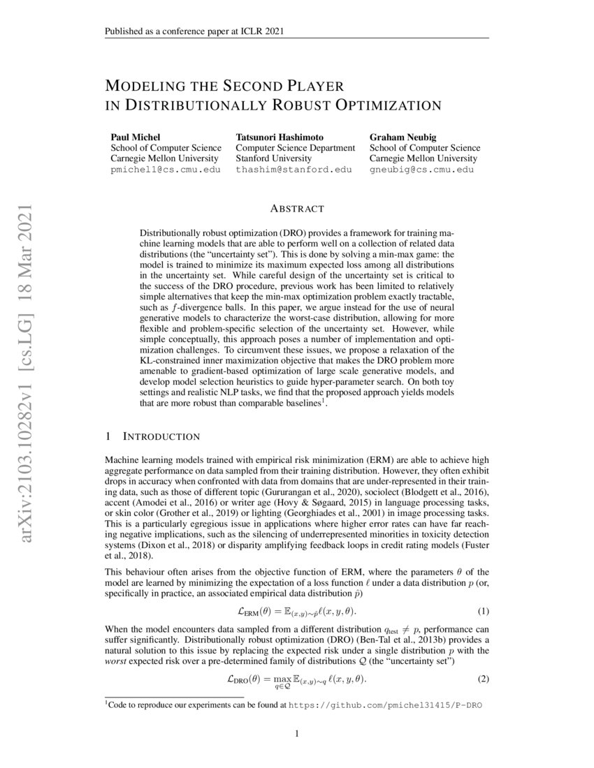 Modeling the Second Player in Distributionally Robust Optimization | DeepAI