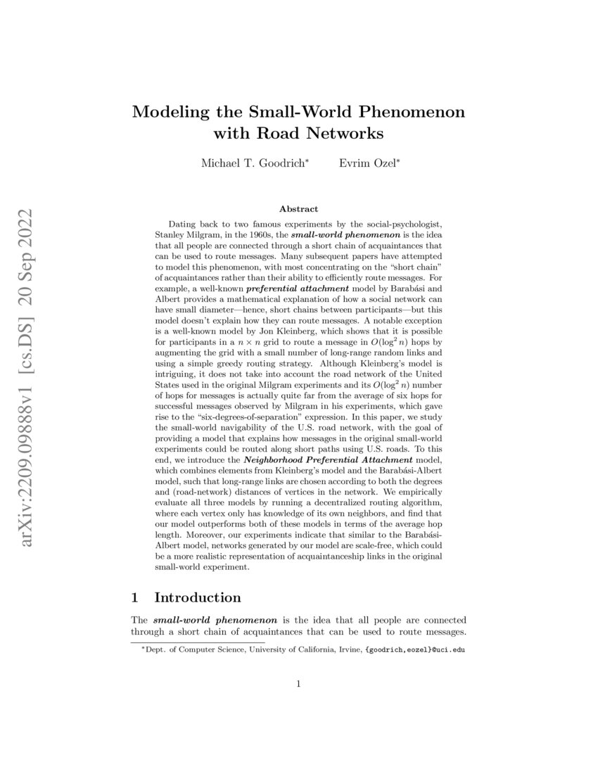 Modeling the Small-World Phenomenon with Road Networks | DeepAI
