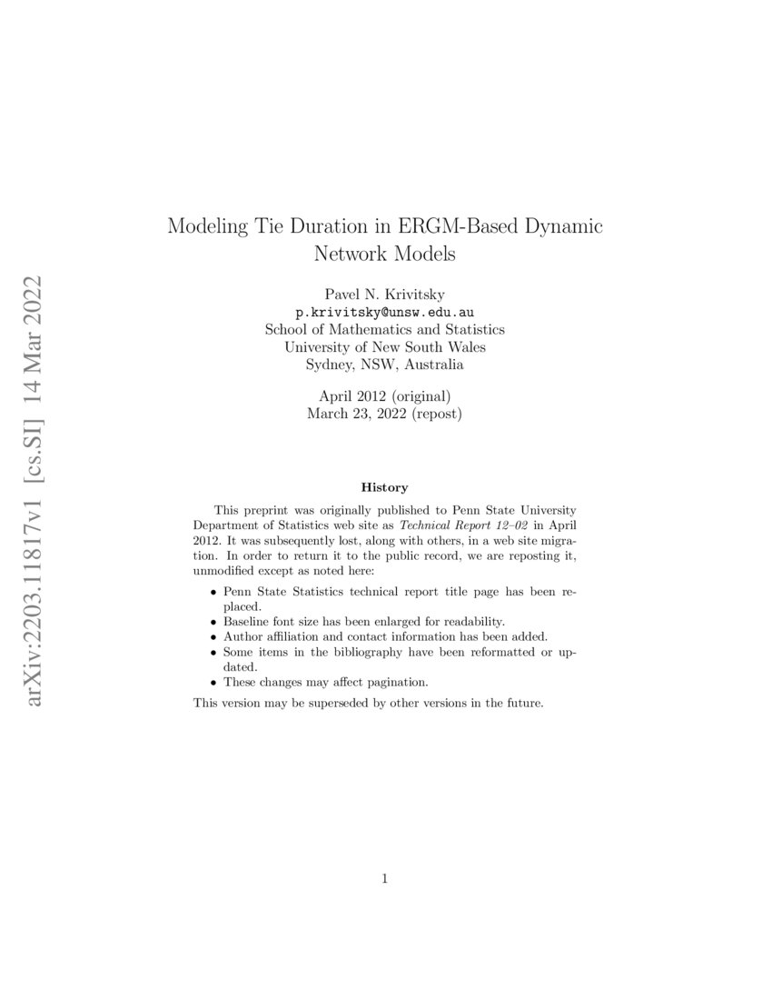 Modeling Tie Duration In Ergm Based Dynamic Network Models Deepai