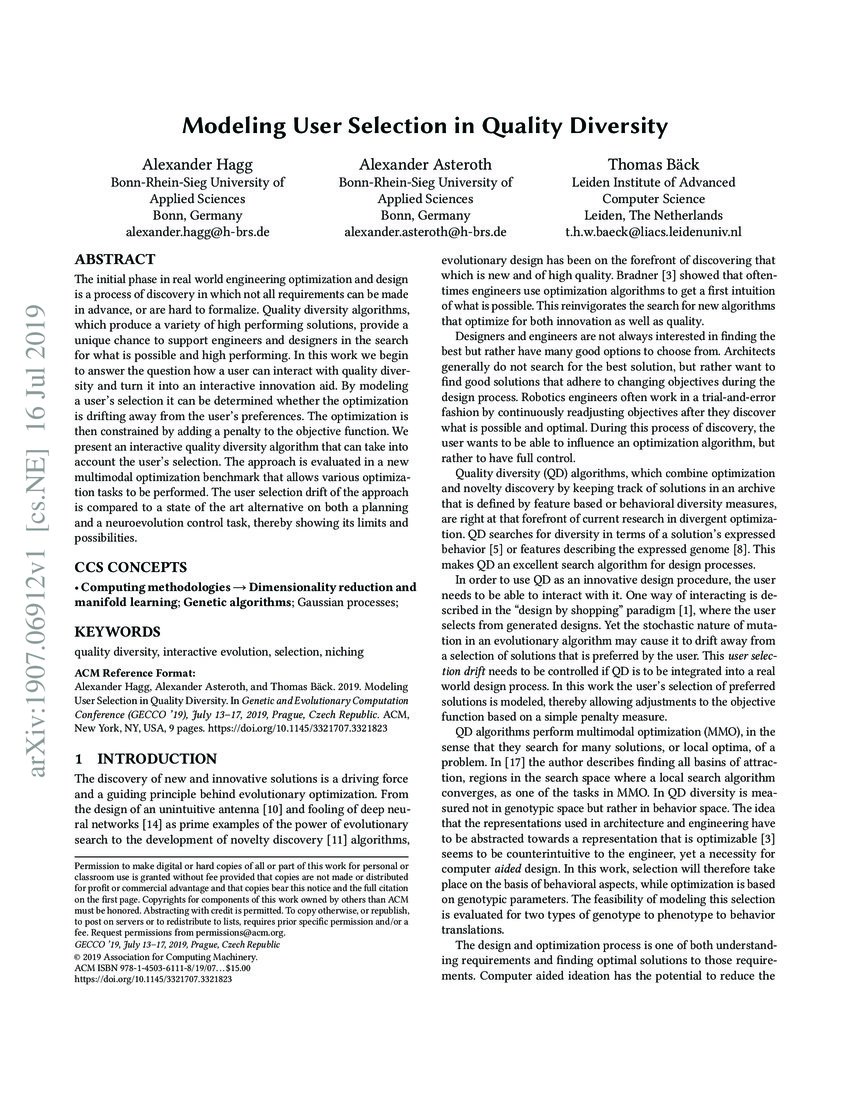 Modeling User Selection In Quality Diversity Deepai